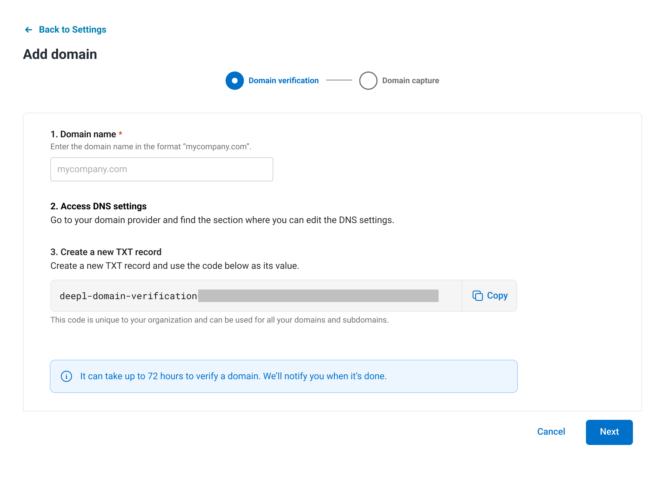 Configurar la captura de dominio – Centro de ayuda de DeepL | ¿En qué podemos ayudarte?