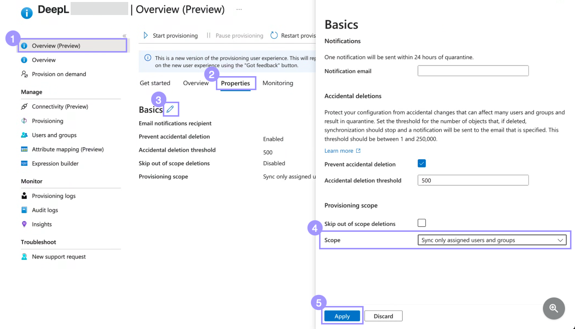 Set up SCIM user provisioning: Microsoft Entra ID – DeepL Help Center | How Can We Help You?